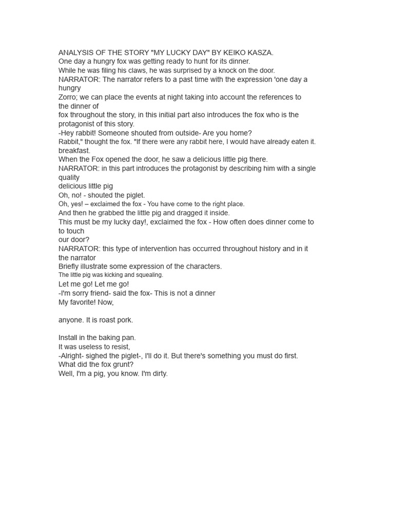 Analysis of The Story My Lucky Day | PDF | Pig | Narration