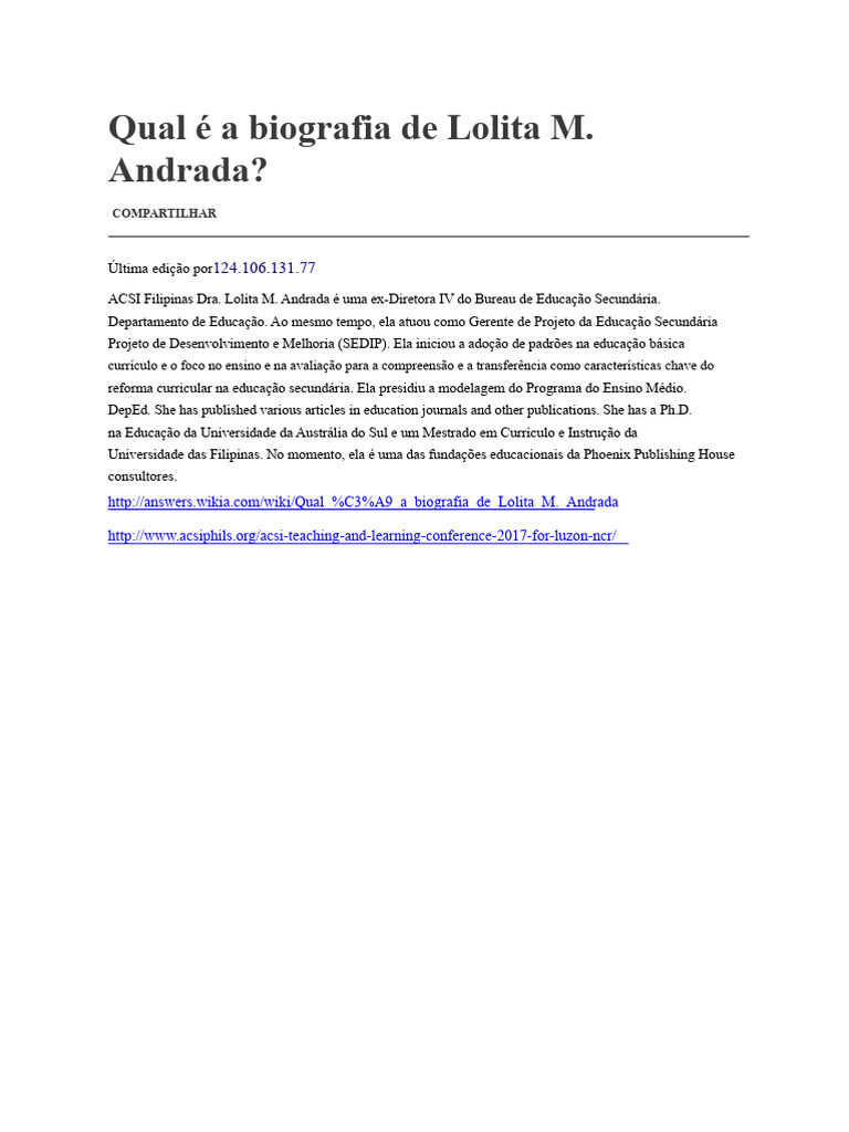 A biografia de Lolita M. Andrada | PDF