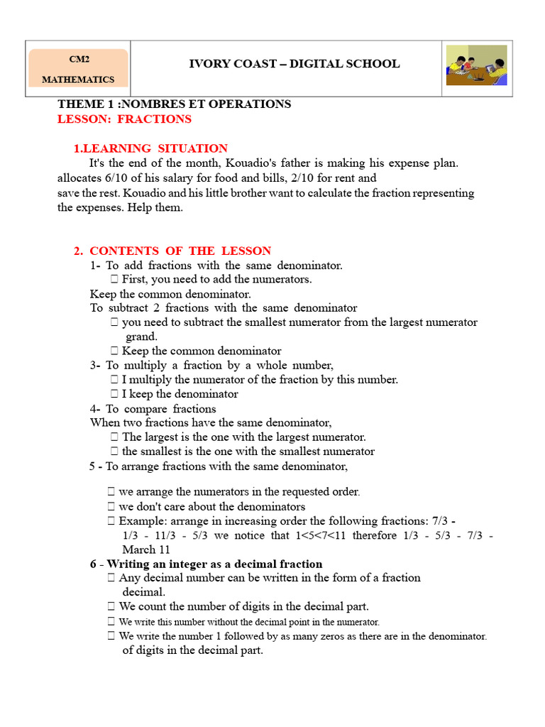 01-CM2-MATH-THE FRACTIONS | PDF | Numbers | Division (Mathematics)