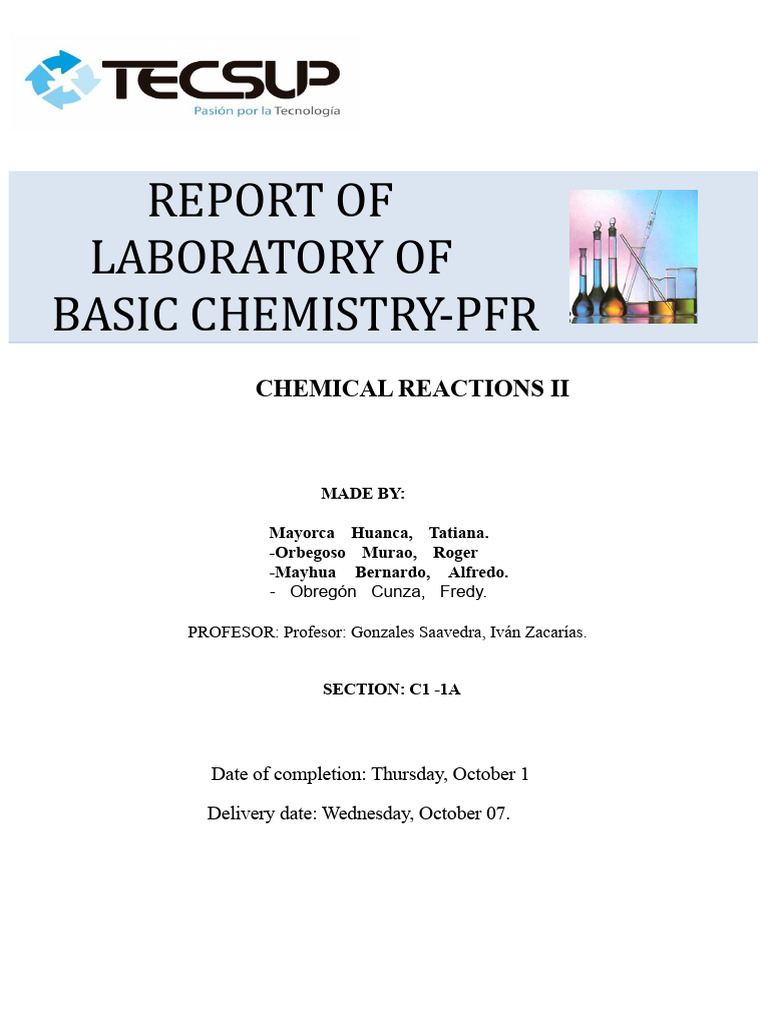 Laboratory Report 4 of Basic Chemistry. Chemical Reactions Missing ...