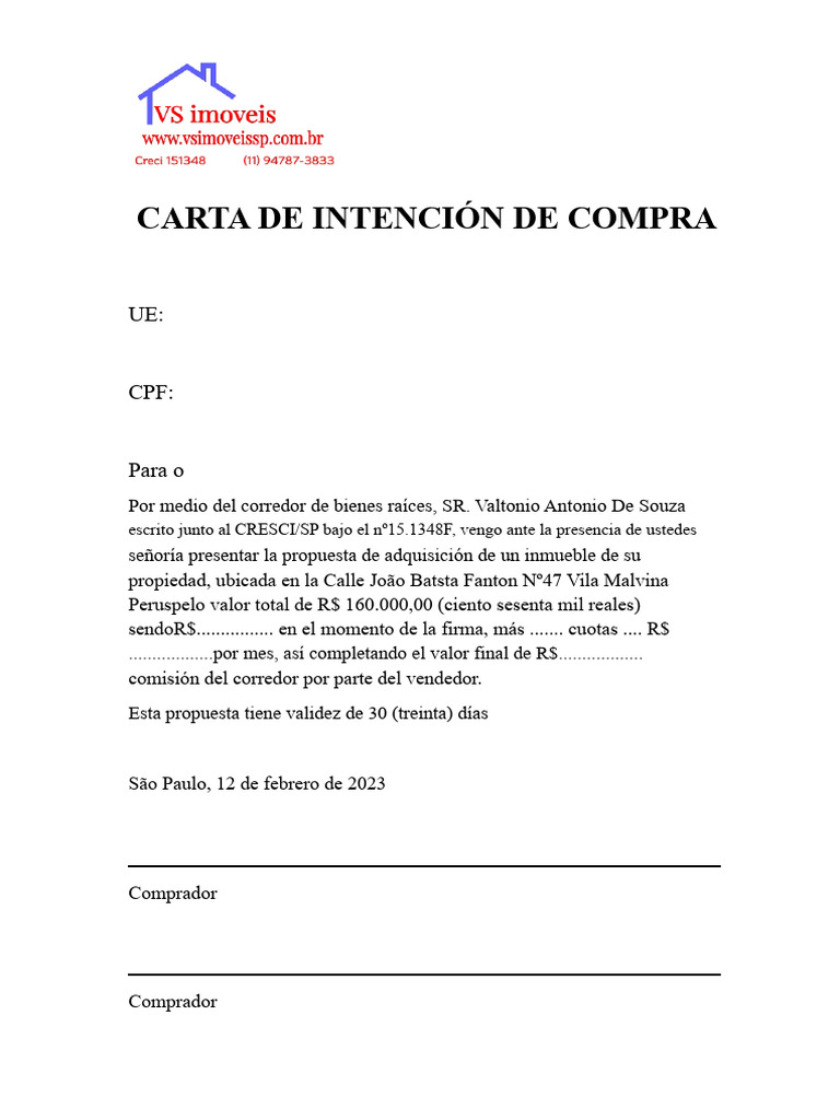 Propuesta de Compra de Inmueble en SP | PDF