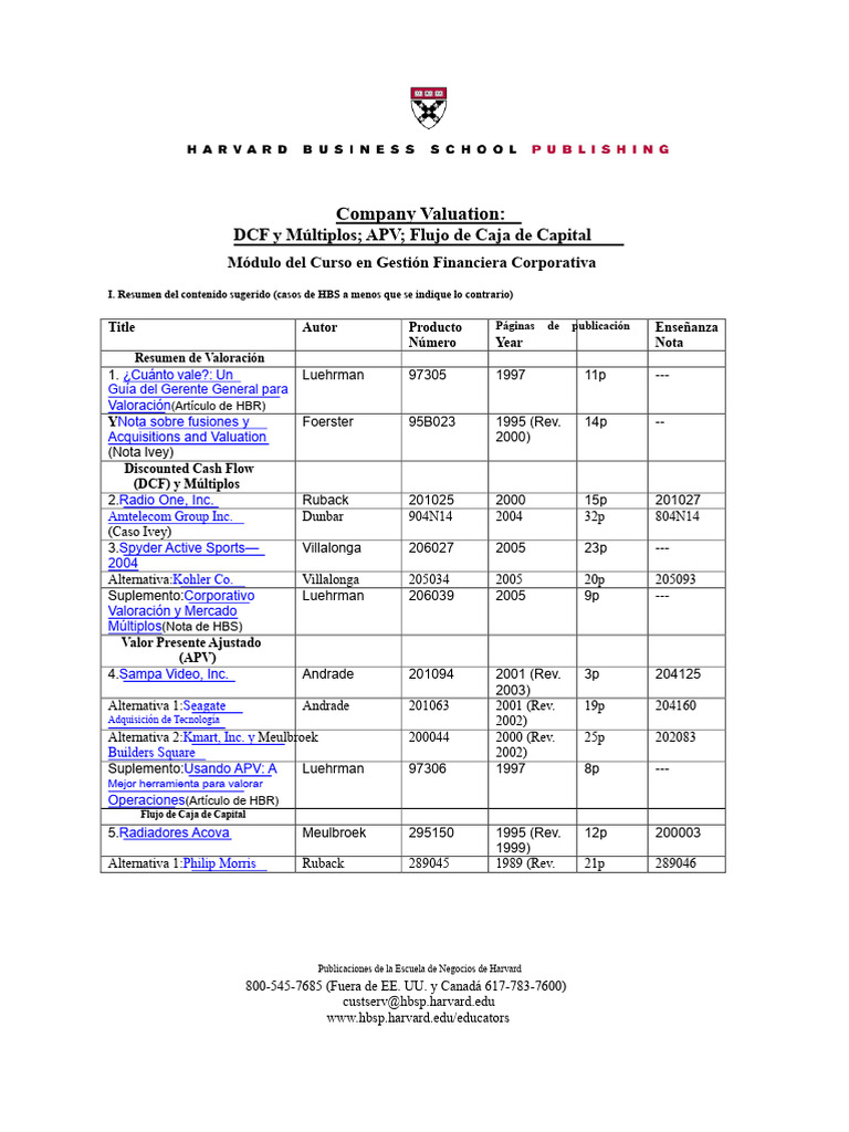 Notas de Valoración de Harvard y Texto TM - FIN - CompValu1 | PDF ...