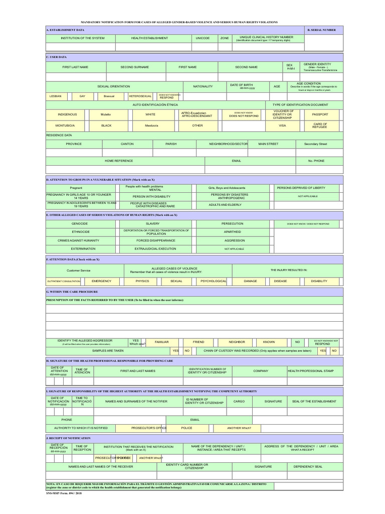Notification Form For Cases of Alleged Gender Violence Final | PDF ...
