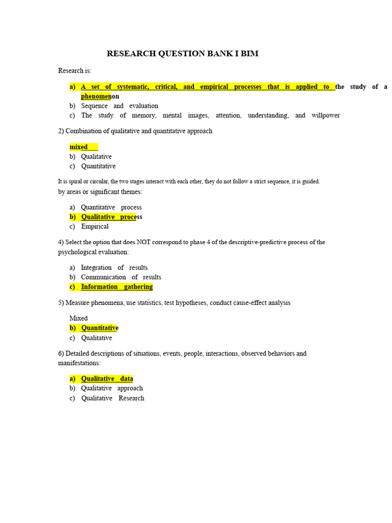QUESTION BANK FOR RESEARCH I BIM.docx | PDF | Hypothesis | Statistics