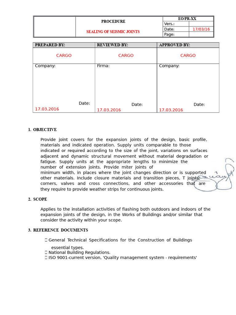Seismic Joint Execution Procedure | PDF | Specification (Technical ...