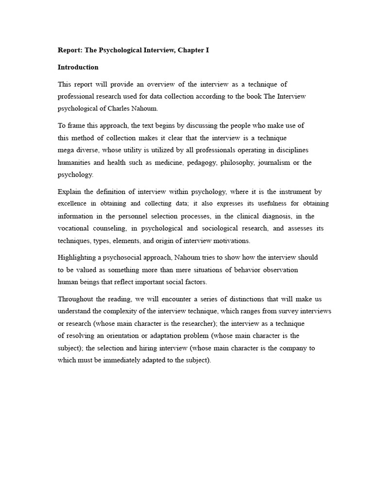 Overview of Psychological Interview Techniques | PDF | Psychology ...