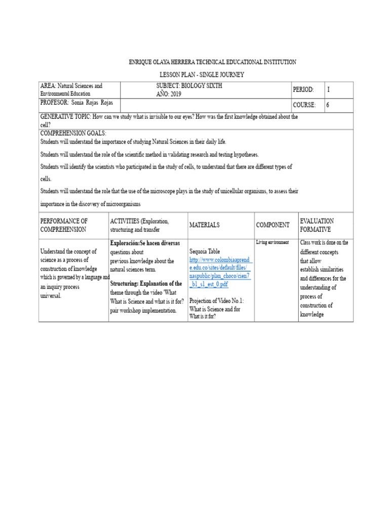 Sixth Grade Lesson Plan | PDF | Cell Biology | Cell (Biology)