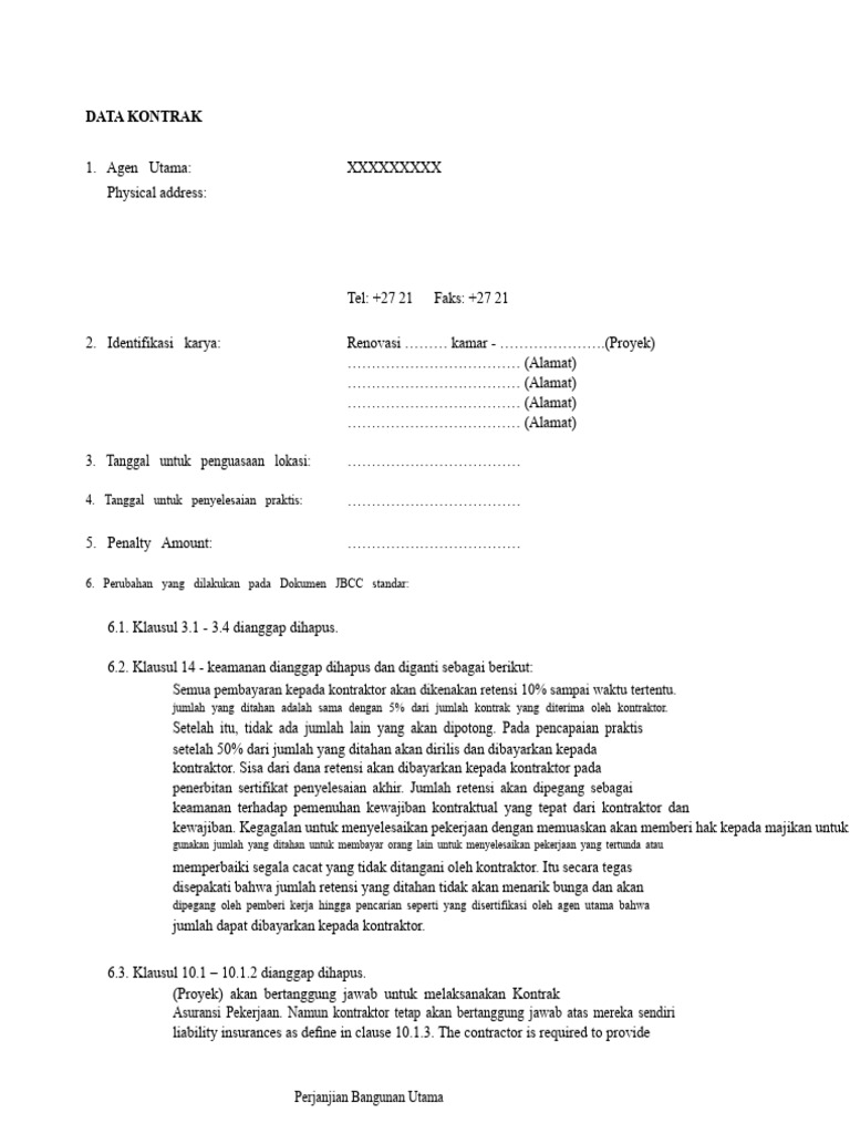 DATA KONTRAK Amandemen Kontrak JBCC | PDF