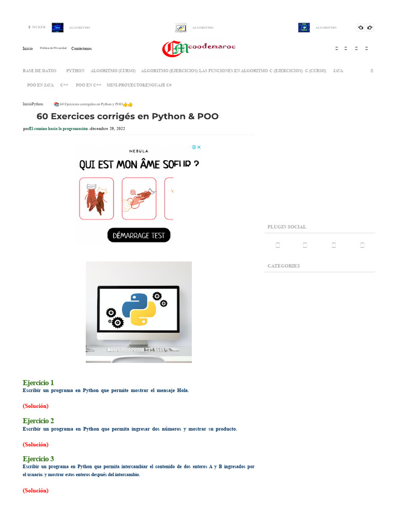 60 Ejercicios Solucionados en Python y POO | PDF | Programación orientada a objetos | Python ...