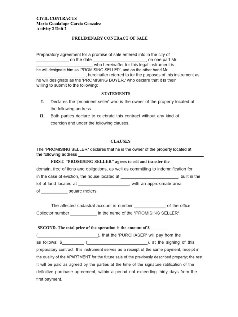 Preliminary Purchase Agreement | PDF | Sales | Payments