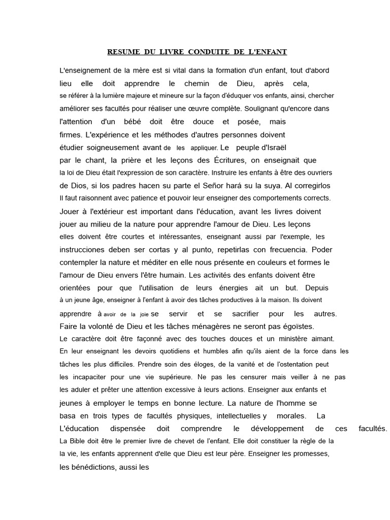 Résumé Du Livre La Conduite de L'enfant | PDF | Amour | Dieu