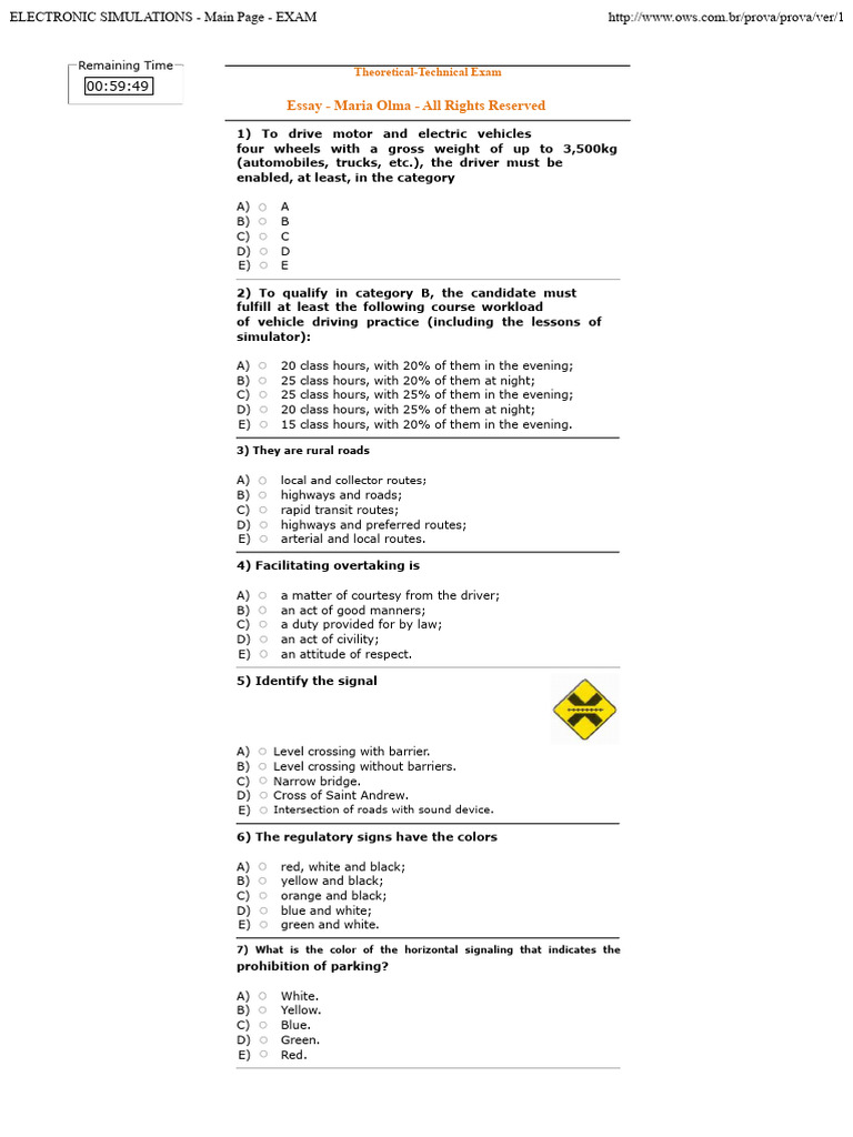 DRIVING SCHOOL SIMULATORS Electronic Simulations - Main Page - Exam ...
