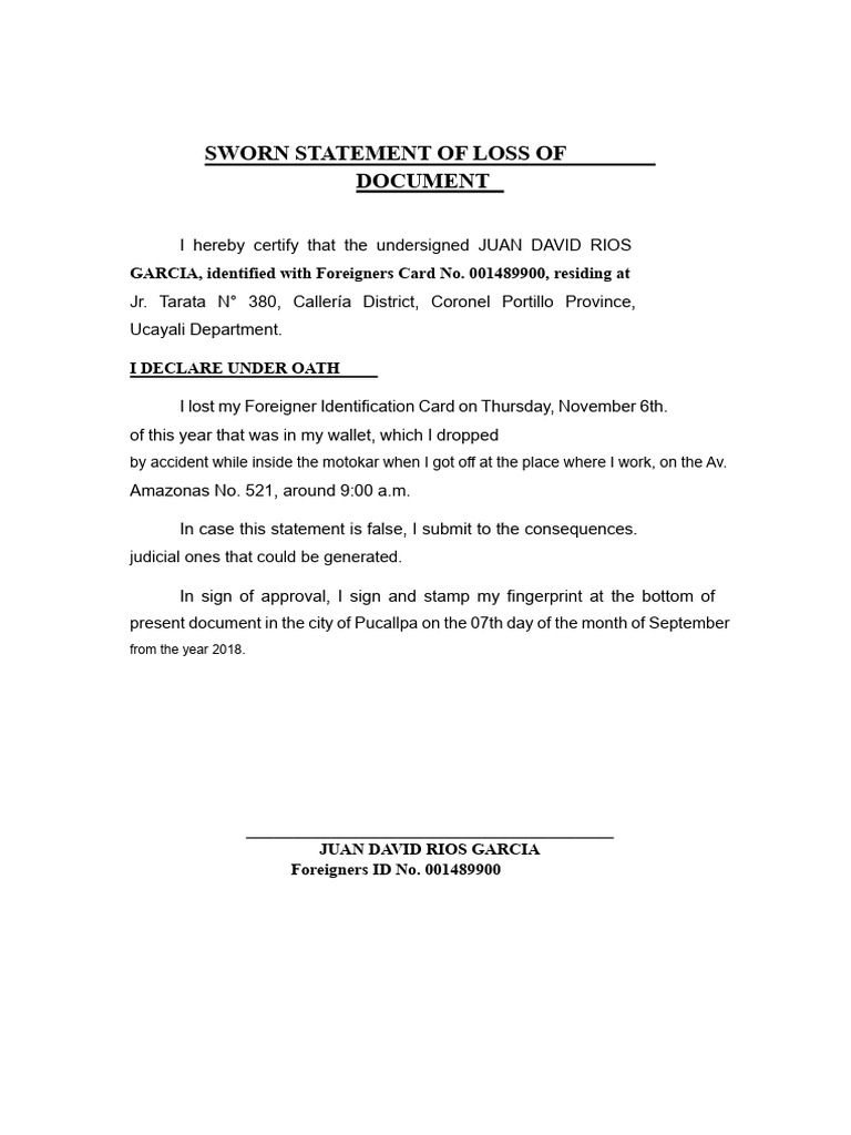 Affidavit of Loss of Document | PDF