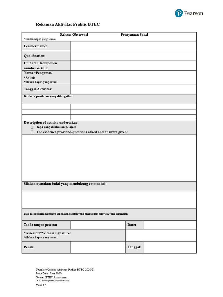 2020_21_BTEC_Rekaman_Kegiatan_Praktis_Templat_v1.0 | PDF