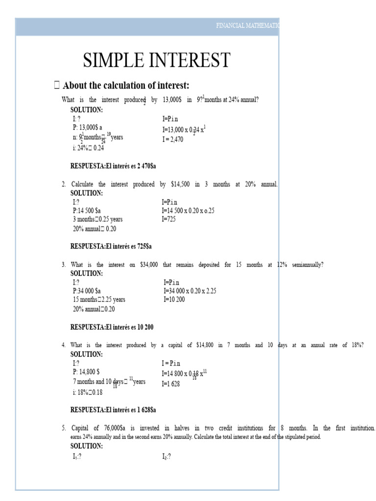 Simple Interest Solved Exercises | PDF | Interest | Interest Rates