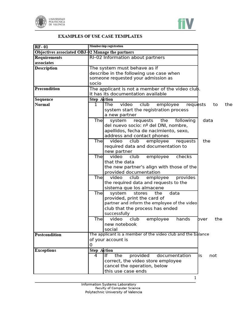 Examples Template of Use Cases | PDF | Video | Information