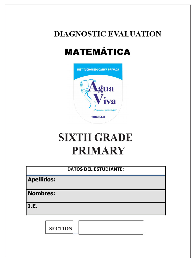 DIAGNOSTIC EVALUATION_MATHEMATICS_6TH GRADE_ELEMENTARY | PDF
