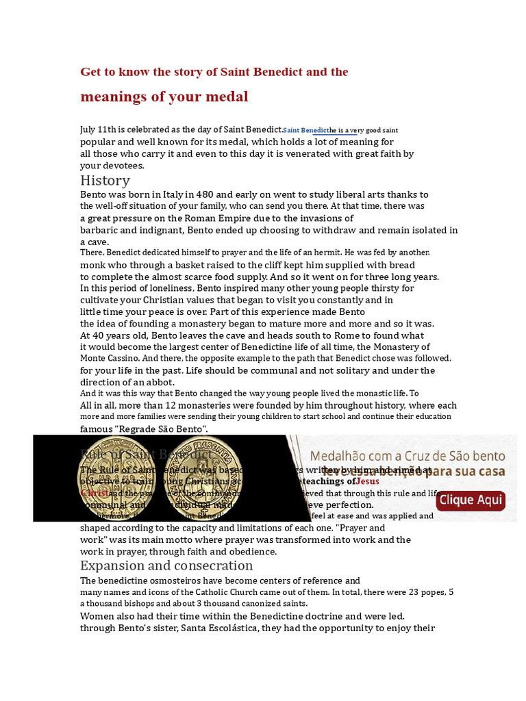 Saint Benedict: History and Medal Meaning | PDF | Saint | Catholic Church
