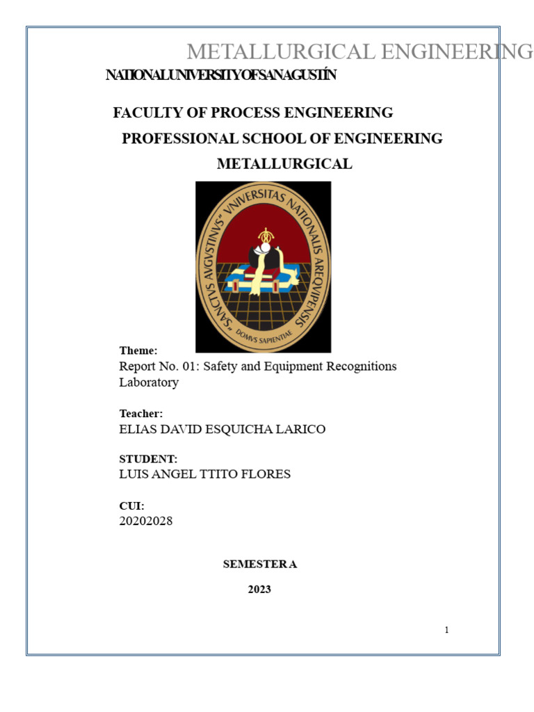 Metallurgical Lab Safety Report 2023 | PDF | Personal Protective ...