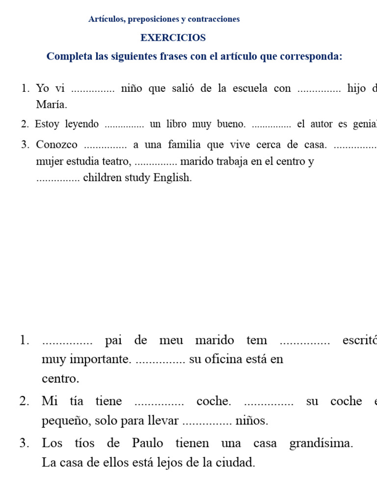 Ejercicios de Artículos y Preposiciones | PDF | Rio de Janeiro
