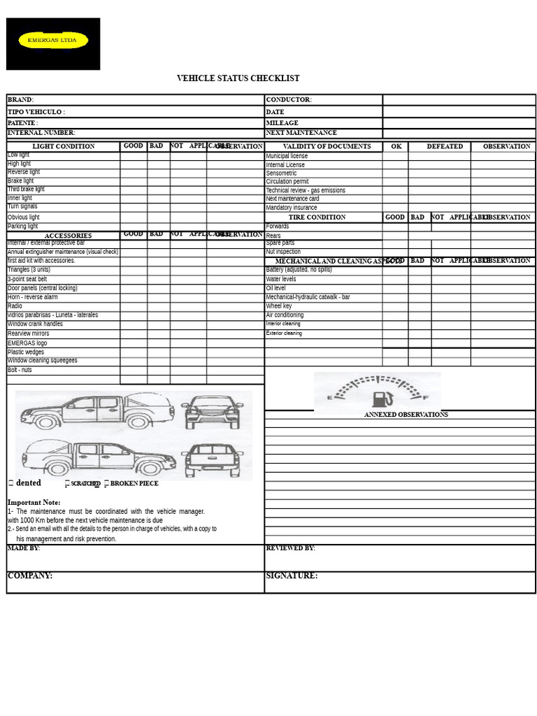 Pickup Truck Checklist | PDF | Vehicles | Automotive Industry