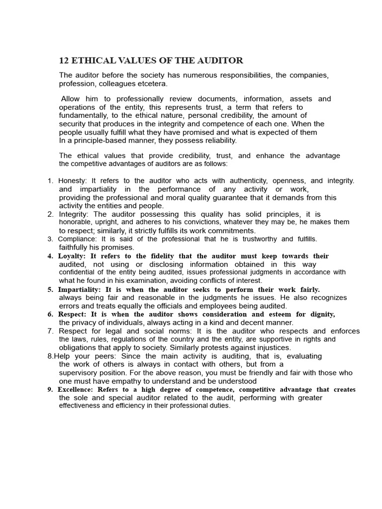 12 Ethical Values for Auditors | PDF | Internal Audit | Audit