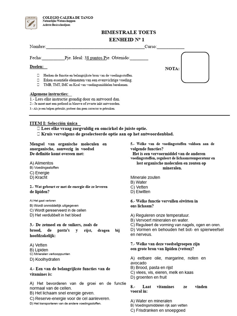 Voedingstest 1 Octavo | PDF