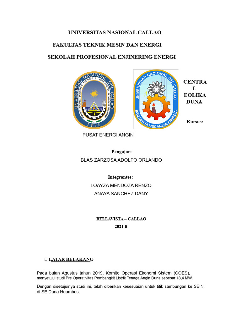 Pembangkit Listrik Tenaga Angin Duna | PDF