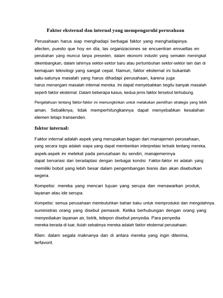 Faktor Eksternal Dan Internal Yang Mempengaruhi Perusahaan | PDF