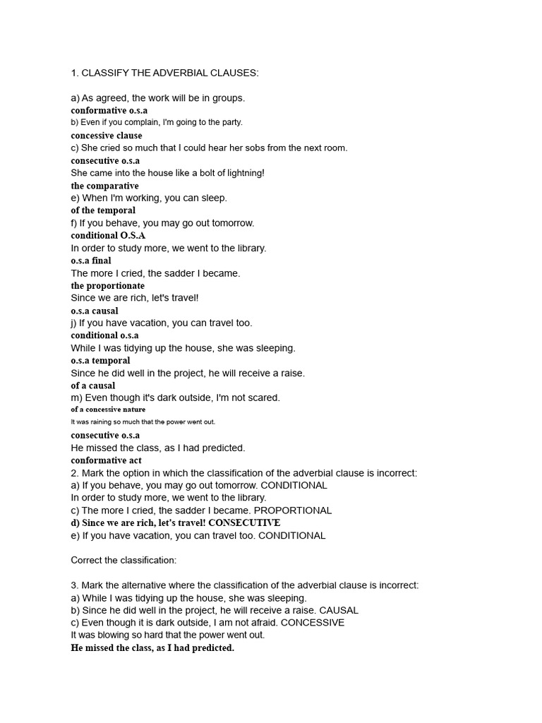Bruna de Souza Campos Pereira - Review List - Adverbial Subordinate ...