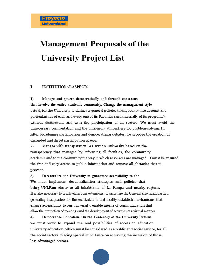 University Management Proposals Overview | PDF | University ...