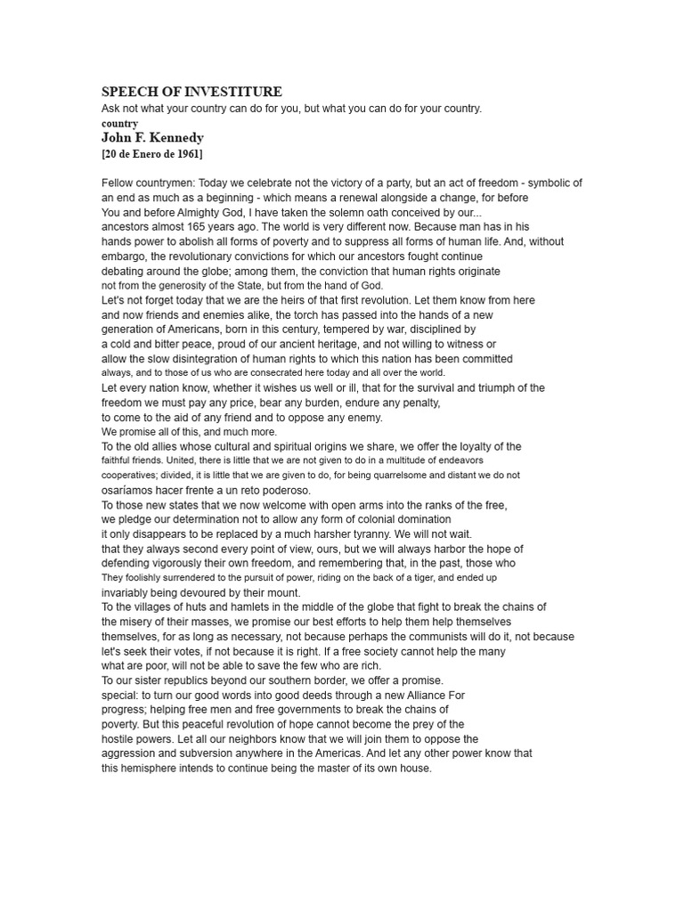 Inaugural Address (John F. Kennedy) | PDF