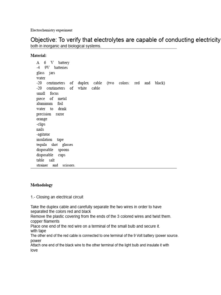 Electrochemistry Experiment Guide | PDF | Electrochemistry | Wire