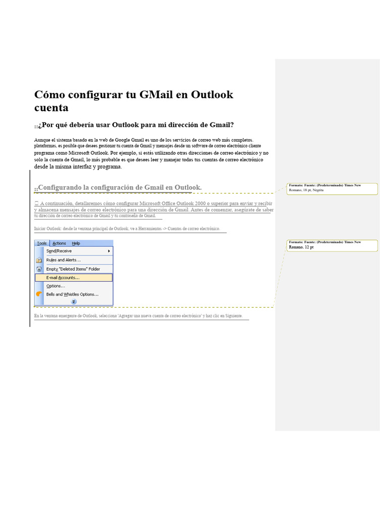 Cómo Configurar Tu Cuenta de GMail en Outlook PDF | PDF | Gmail | Servicios en línea