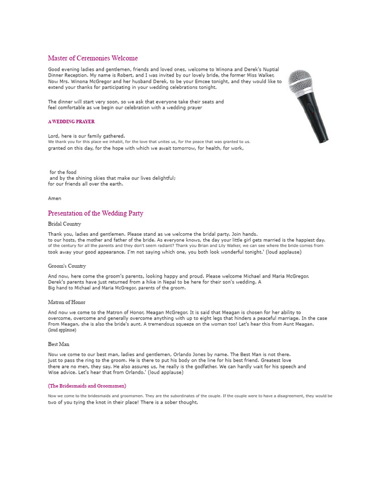 Example of A Wedding MC Script | PDF | Wedding | Bridesmaid