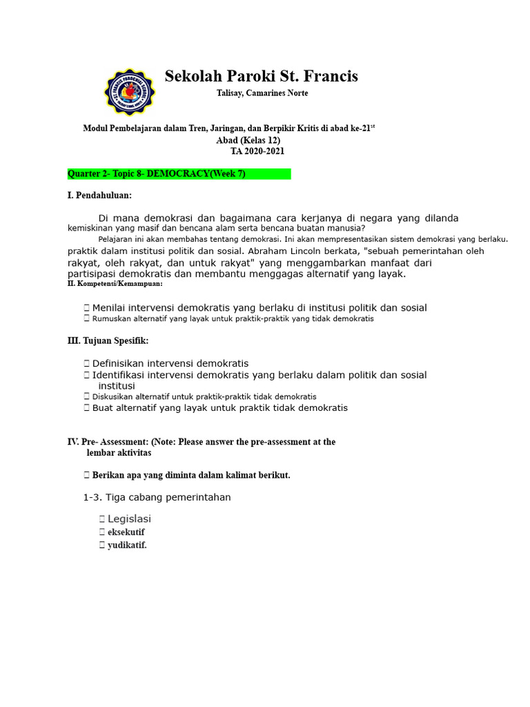 Intervensi Demokratis dan Institusi Politik | PDF