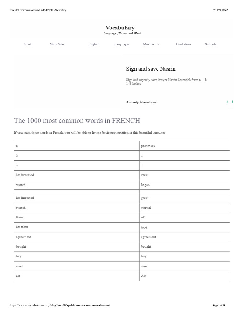 The 1000 Most Common Words in FRENCH - Vocabulary | PDF