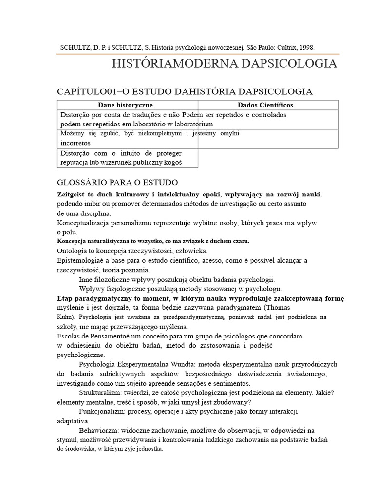 Podsumowanie SCHULTZ i SCHULTZ - Historia nowoczesnej psychologii | PDF