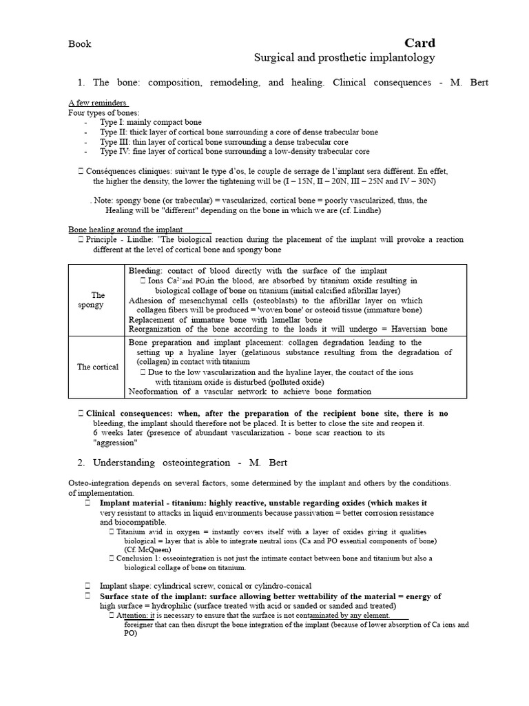Sheet - Surgical and Prosthetic Implantology | PDF | Bone | Dental Implant