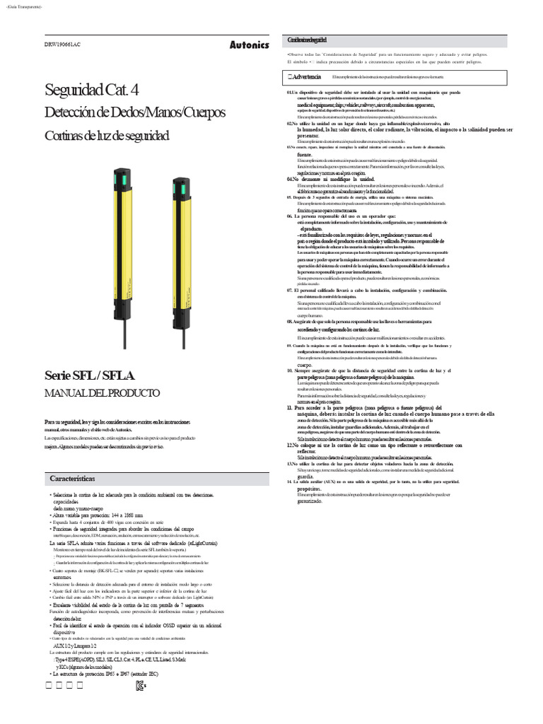 Seguridad en Cortinas de Luz SFL/SFLA | PDF | Conector eléctrico ...