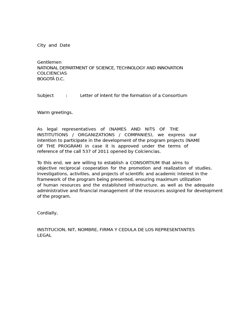 69 Format of Letter of Intent For The Formation of A Consortium | PDF