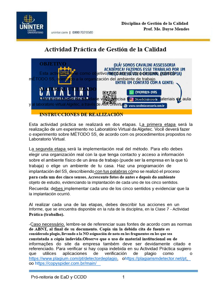 Actividad Práctica de Gestión de Calidad - Uninter | PDF | Laboratorios