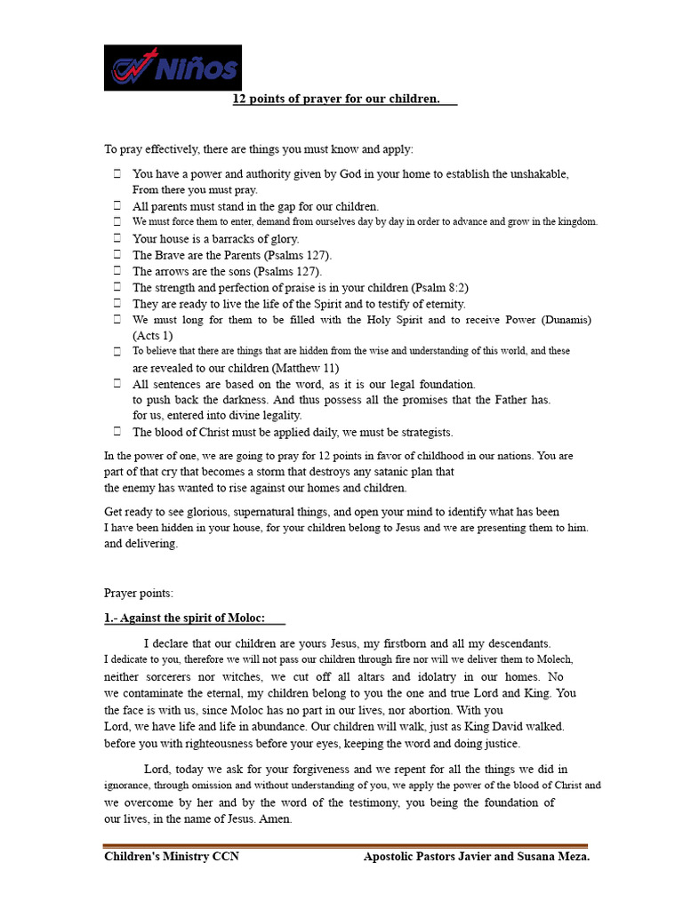 12 points of prayer for our children. | PDF | Jesus | Holy Spirit