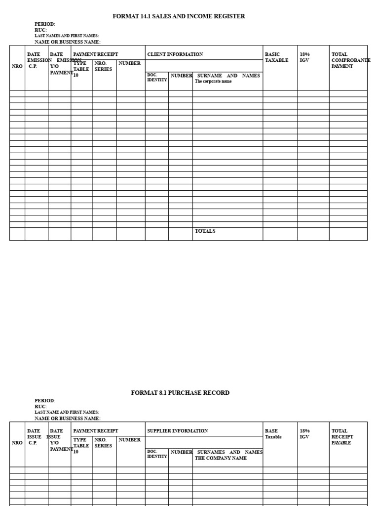 Sales and Income Register Format 14.1 | PDF