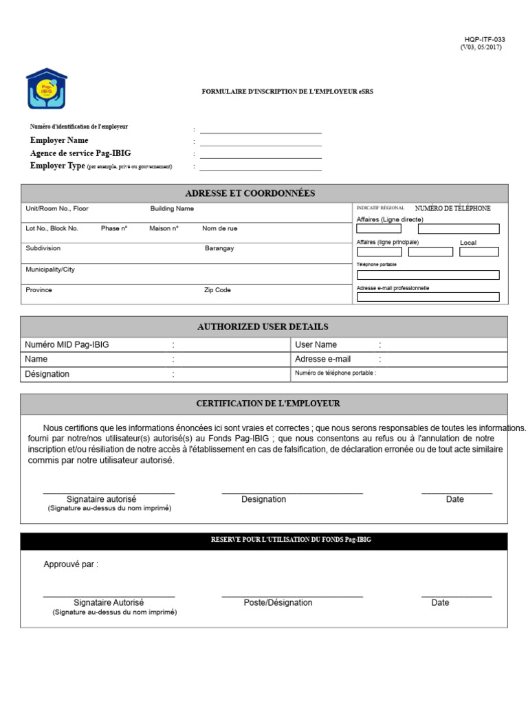 Formulaire D'inscription de L'employeur SRSE - V03 | PDF ...