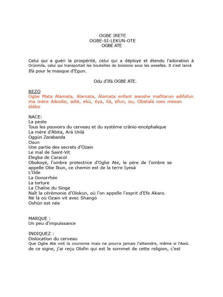 Secrets et recommandations d'Ogbe Ate | PDF | Sacrifice | Divination