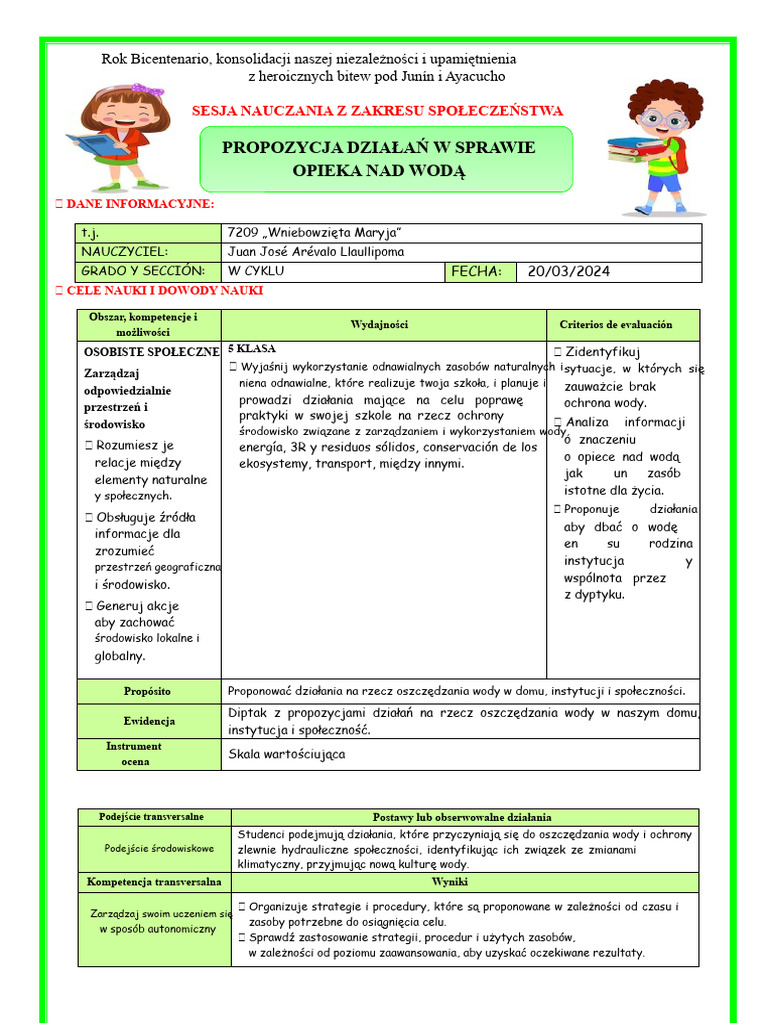 Doświadczenie 1 - Proponujemy Działania Na Rzecz Ochrony Wody | PDF