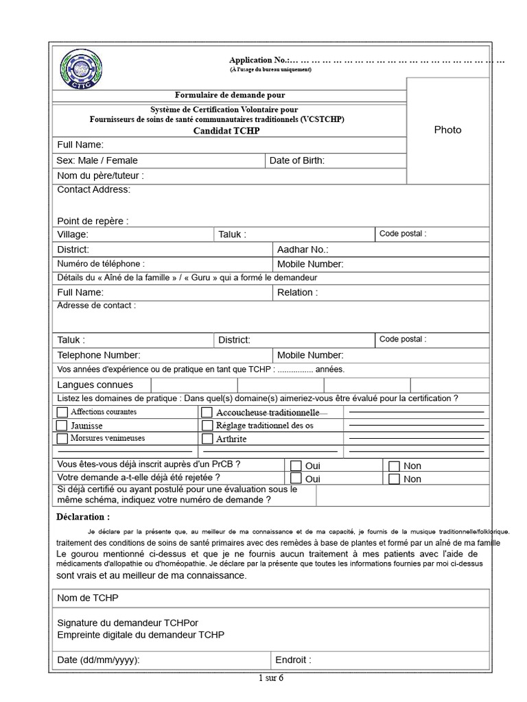 Formulaire de Demande Pour Le TCHP | PDF
