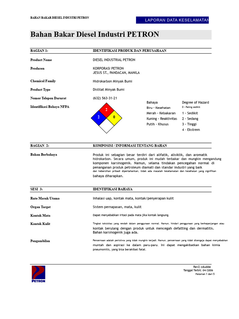 MSDS Bahan Bakar Diesel Industri Petron | PDF
