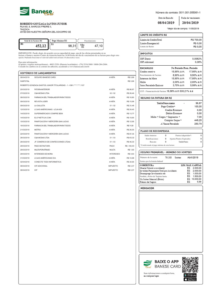 Factura Mensual Banese Card 2019-04 - 3819697820190422124644.pdf | PDF ...